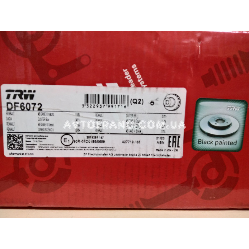 Диски гальмівні передні Renault Fluence (2009-2016) TRW DF6072 ...